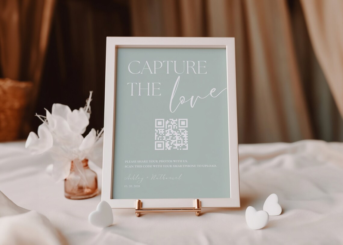 Wedding QR Code Sign Template Sage Green Photo Album Sharing QR Wedding ...