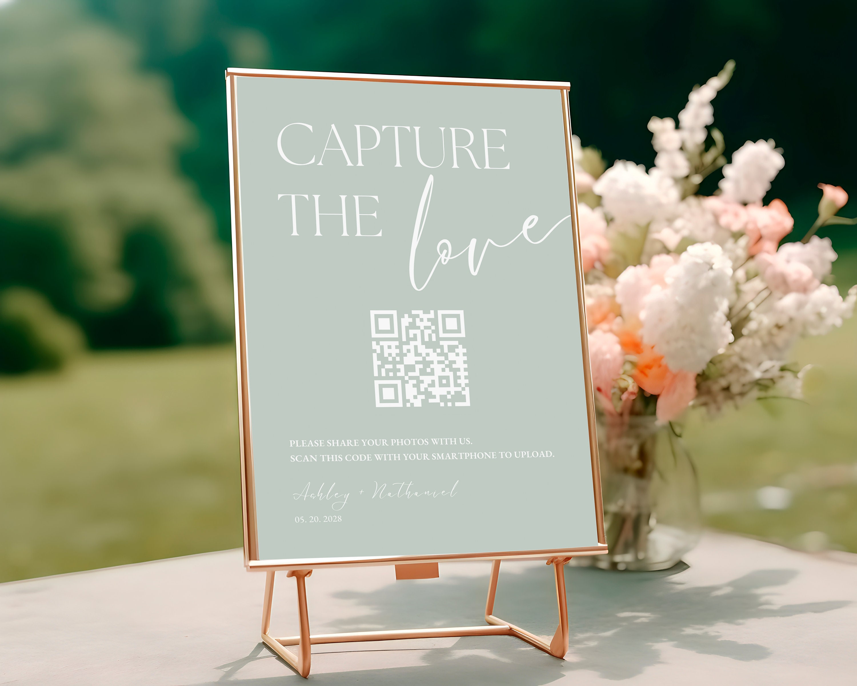 Wedding QR Code Sign Template Sage Green Photo Album Sharing QR Wedding ...