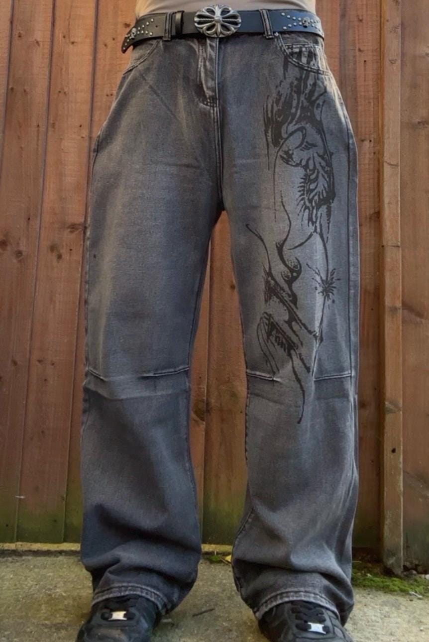 Grunge Y2K Graphic Jeans - Etsy UK