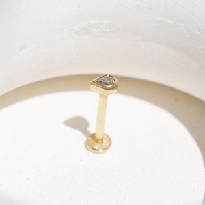 14K Gold Pear Shape Pave Tragus Piercing, Cartilage Piercing, Conch ...