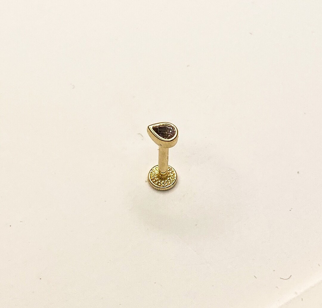 14K Gold Pear Shape Pave Tragus Piercing, Cartilage Piercing, Conch ...