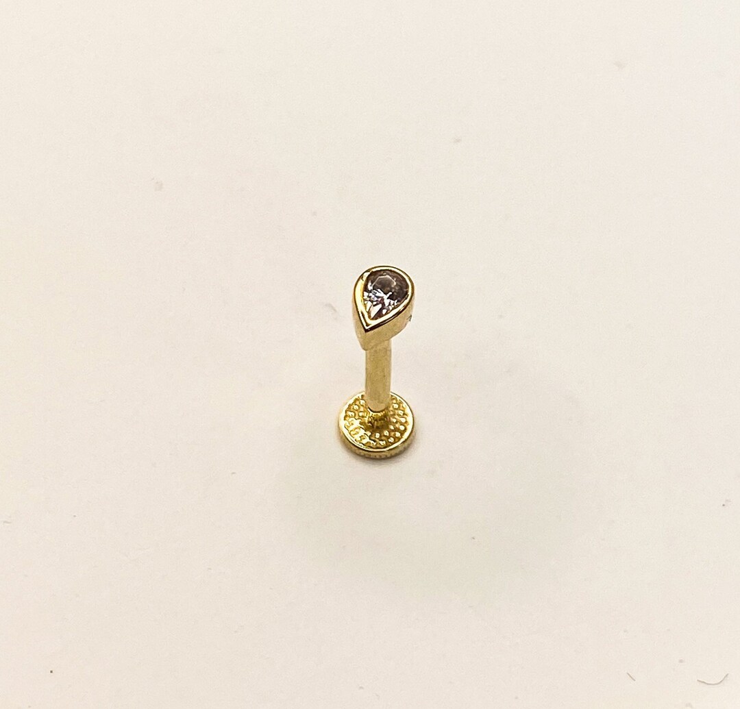 14K Gold Pear Shape Pave Tragus Piercing, Cartilage Piercing, Conch ...