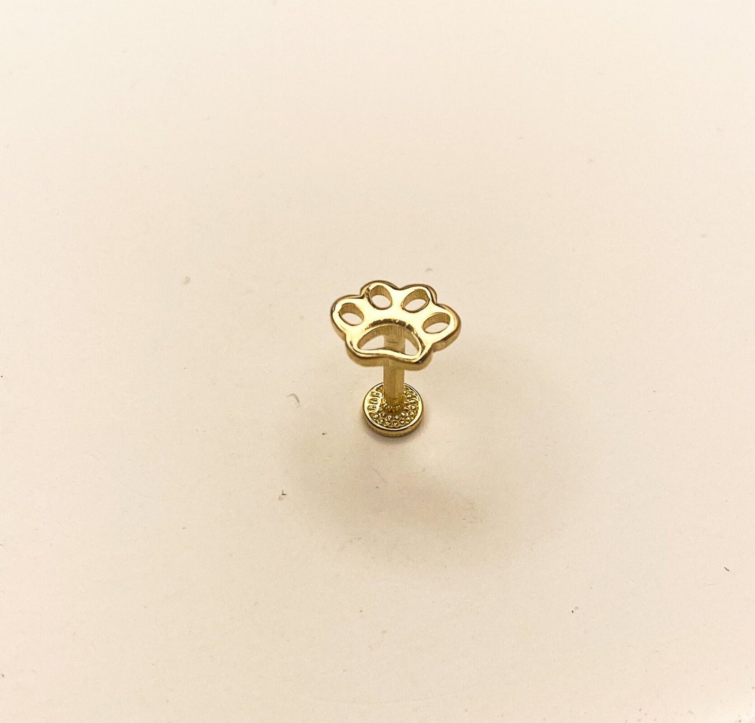 Cute Paw Tragus Piercing, Cat Paw Piercing, Animal Earring, 14K Solid ...