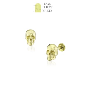 14K Solid Gold Skull Tragus Piercing,tragus Piercing, Daith Piercing ...