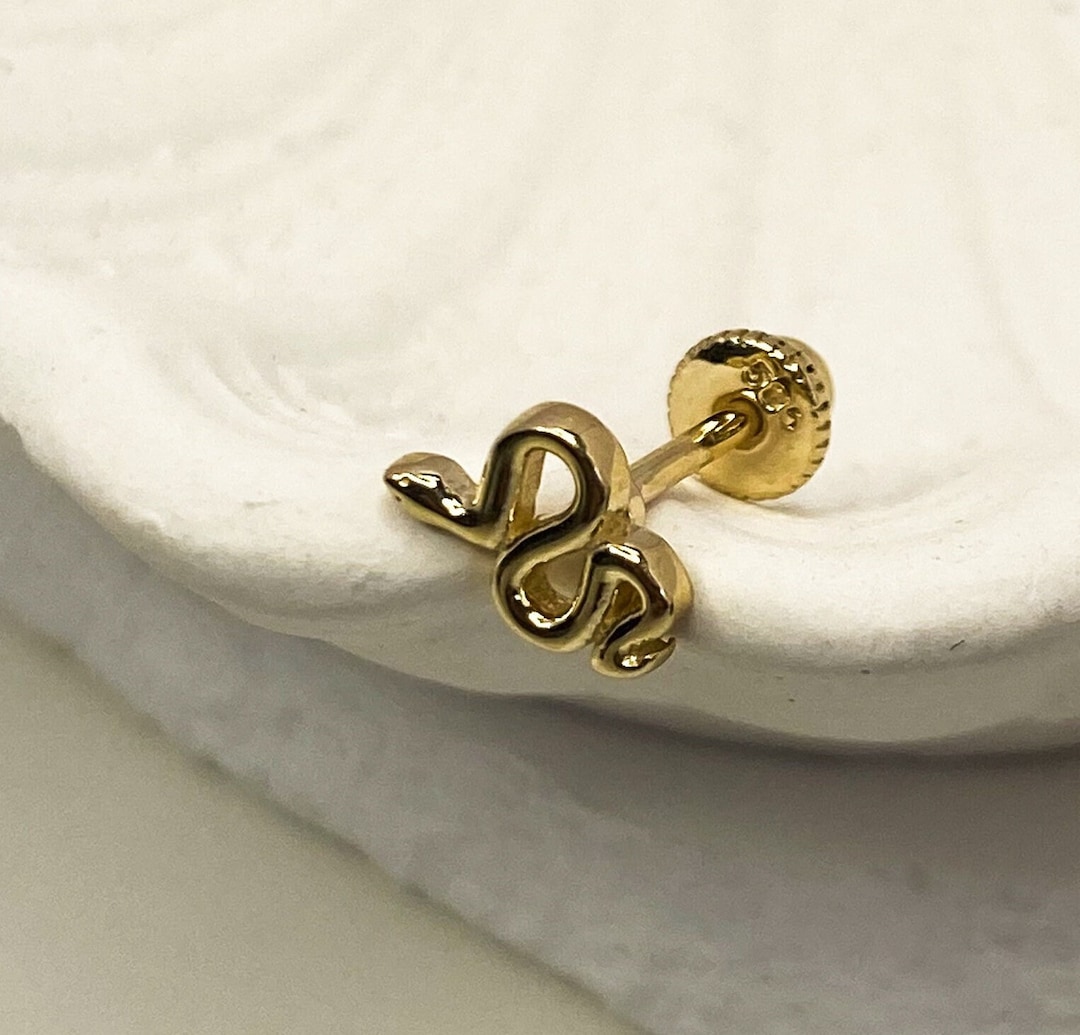 14K Solid Gold Tiny Snake Helix Piercing, Gold Conch Earrings, Daith ...