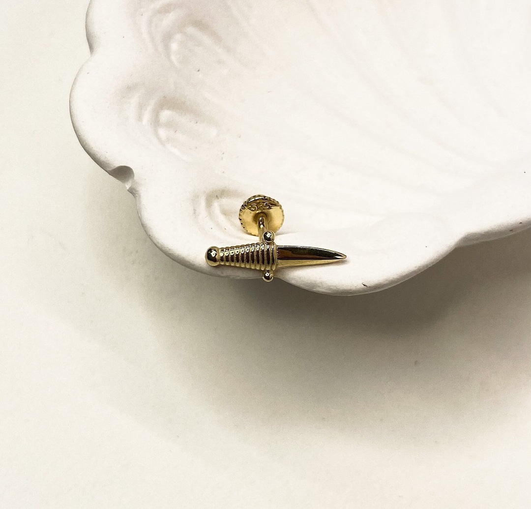 14K Solid Gold Sword Piercing: Helix, Conch, Daith, Rook - Etsy