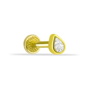 14K Gold Pear Shape Pave Tragus Piercing, Cartilage Piercing, Conch ...