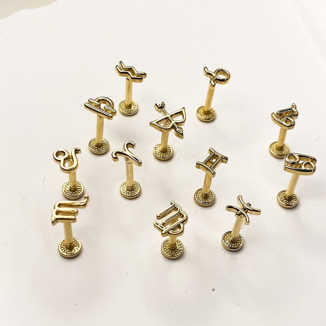 Zodiac Sign Tragus Piercing,14k Solid Gold Zodiac Sign Piercing, Daith ...