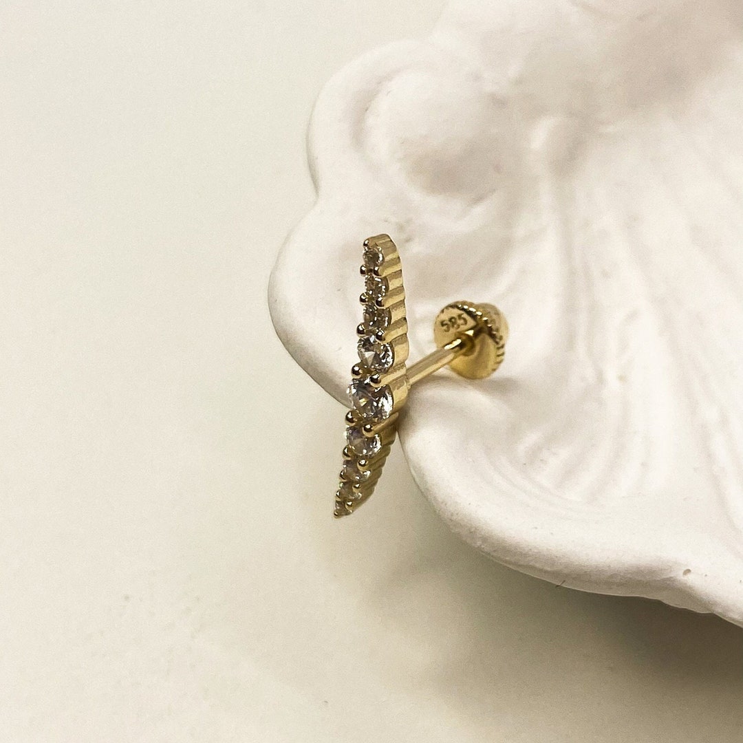 14K Gold Pave CZ Half Moon Helix Piercing - Etsy