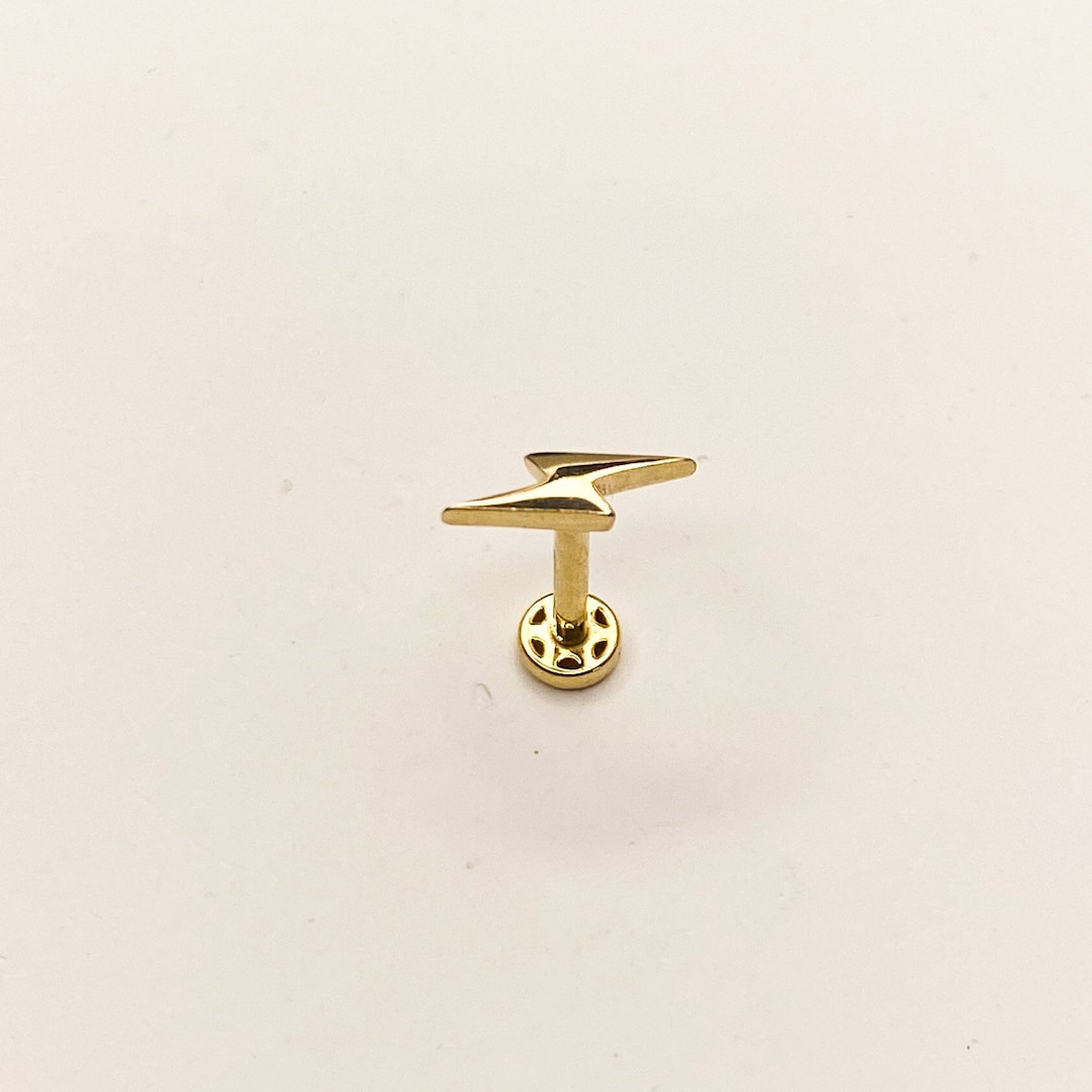 14K Solid Gold Lightning Tragus Piercing: Minimalist Daith Earring - Etsy