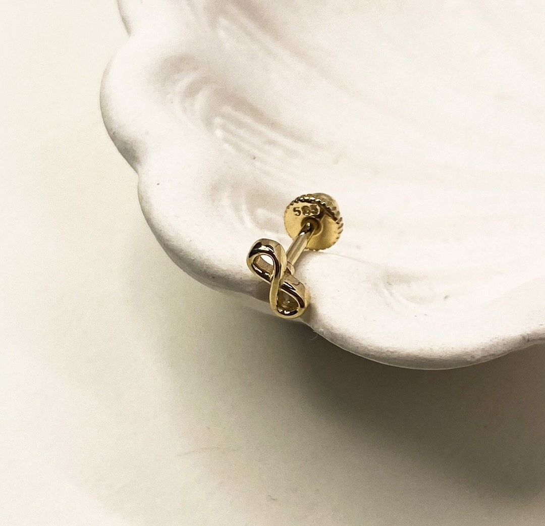 14K Solid Gold Infinity Helix Piercing, Cz Stone Tragus Piercing, Daith ...