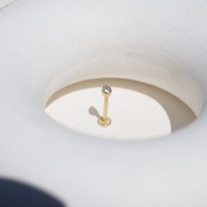 14K Gold Pear Shape Pave Tragus Piercing, Cartilage Piercing, Conch ...