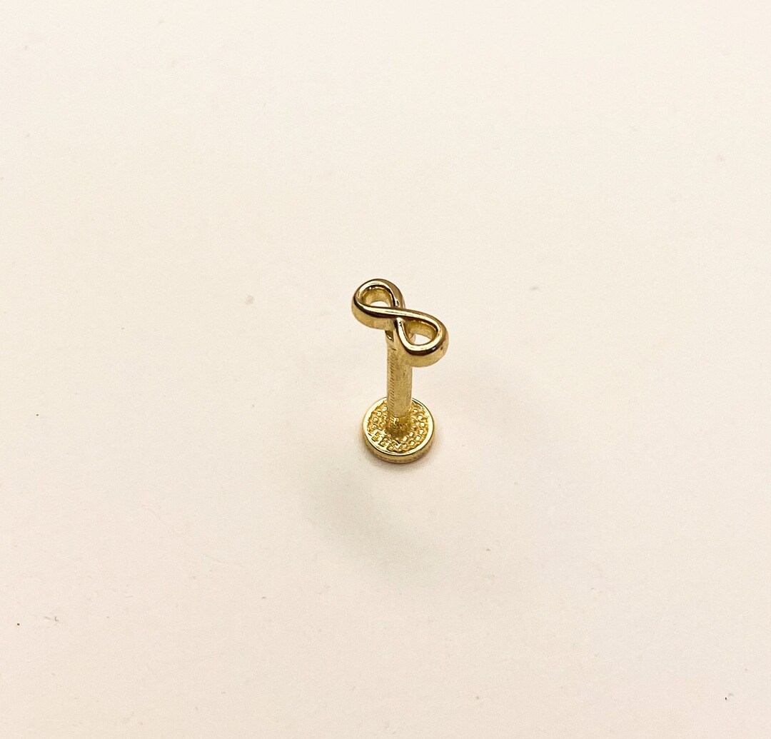 14K Solid Gold Minimal Infinity Tragus Piercing, Cz Tragus Piercing ...