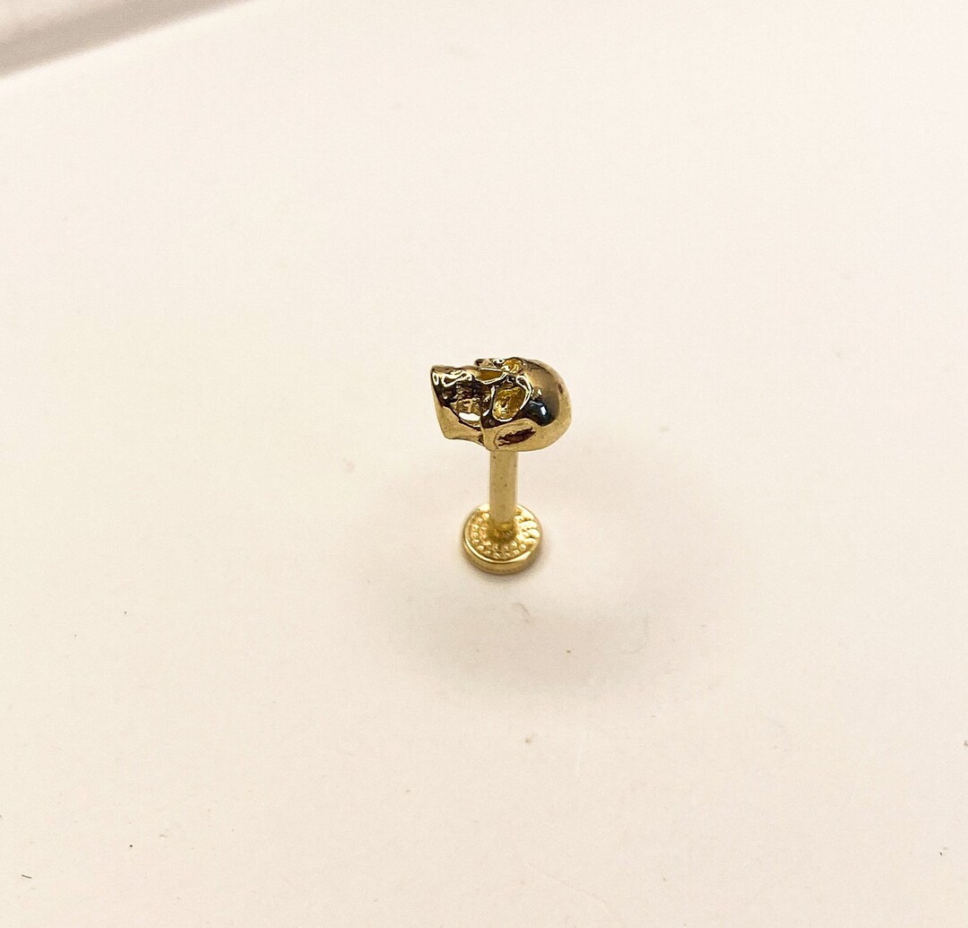 14K Solid Gold Skull Tragus Piercing,tragus Piercing, Daith Piercing, Stud Ear Piercing, 14K ...