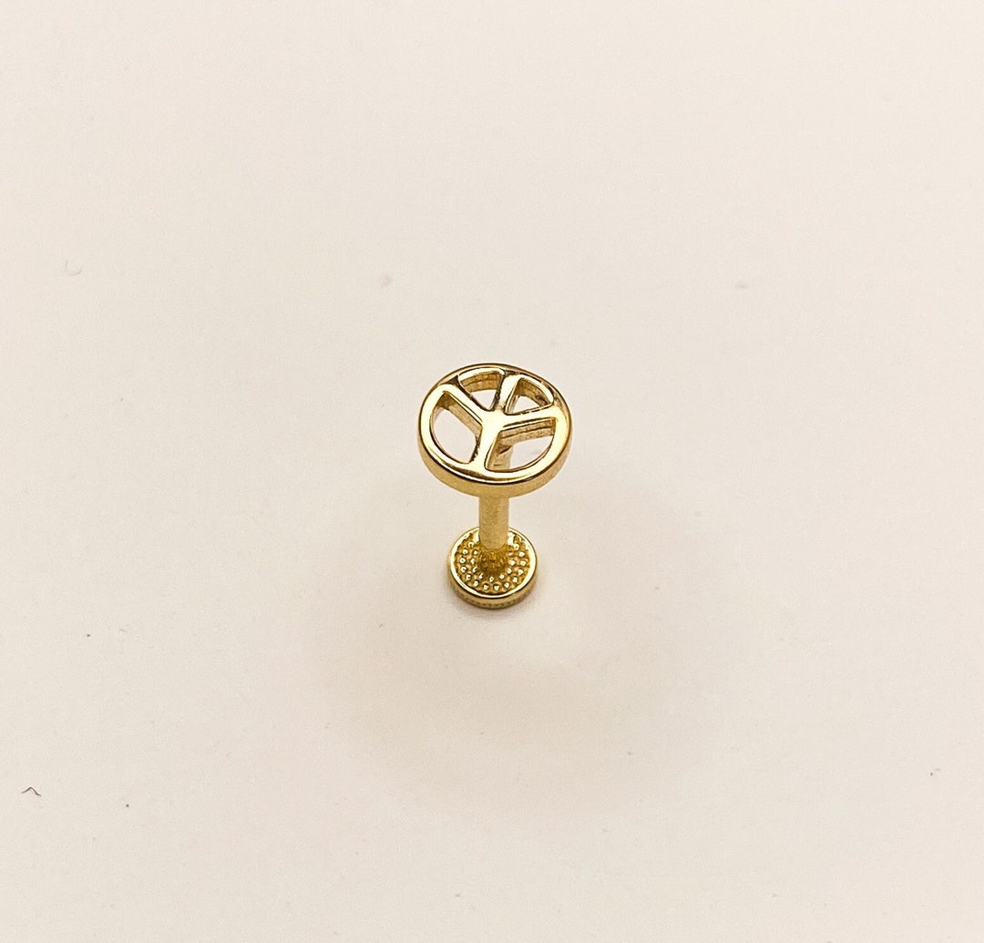 14K Solid Gold Peace Sign Tragus Piercing - Etsy