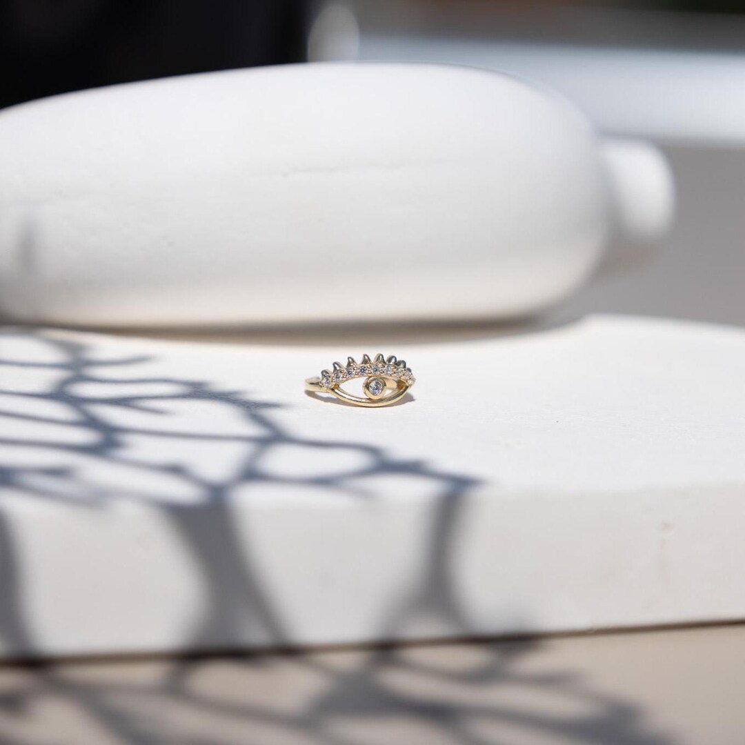 14K Solid Gold Evil Eye Ear Cuff: Diamond Cartilage Earring - Etsy