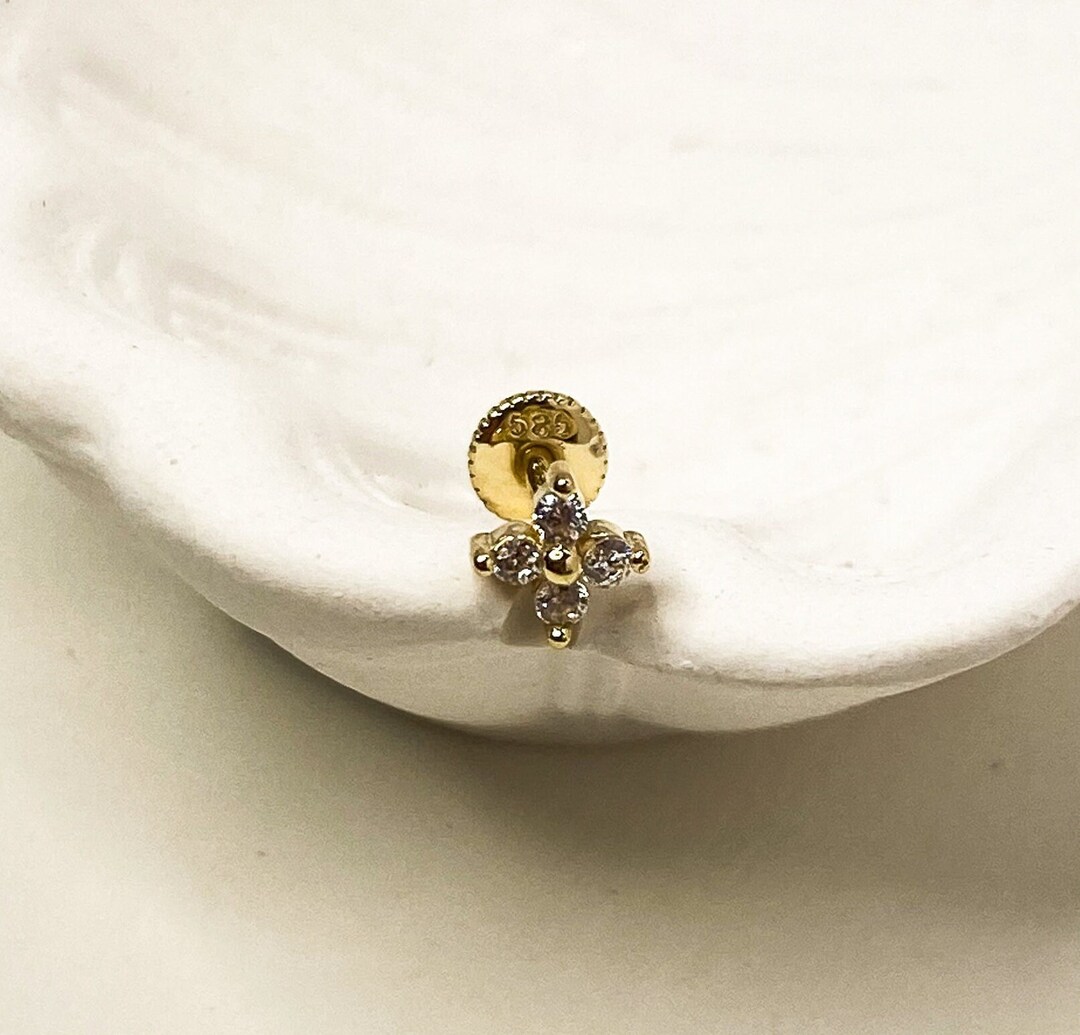 Piercing para hélix con flor de oro macizo de 14 quilates: pendiente ...