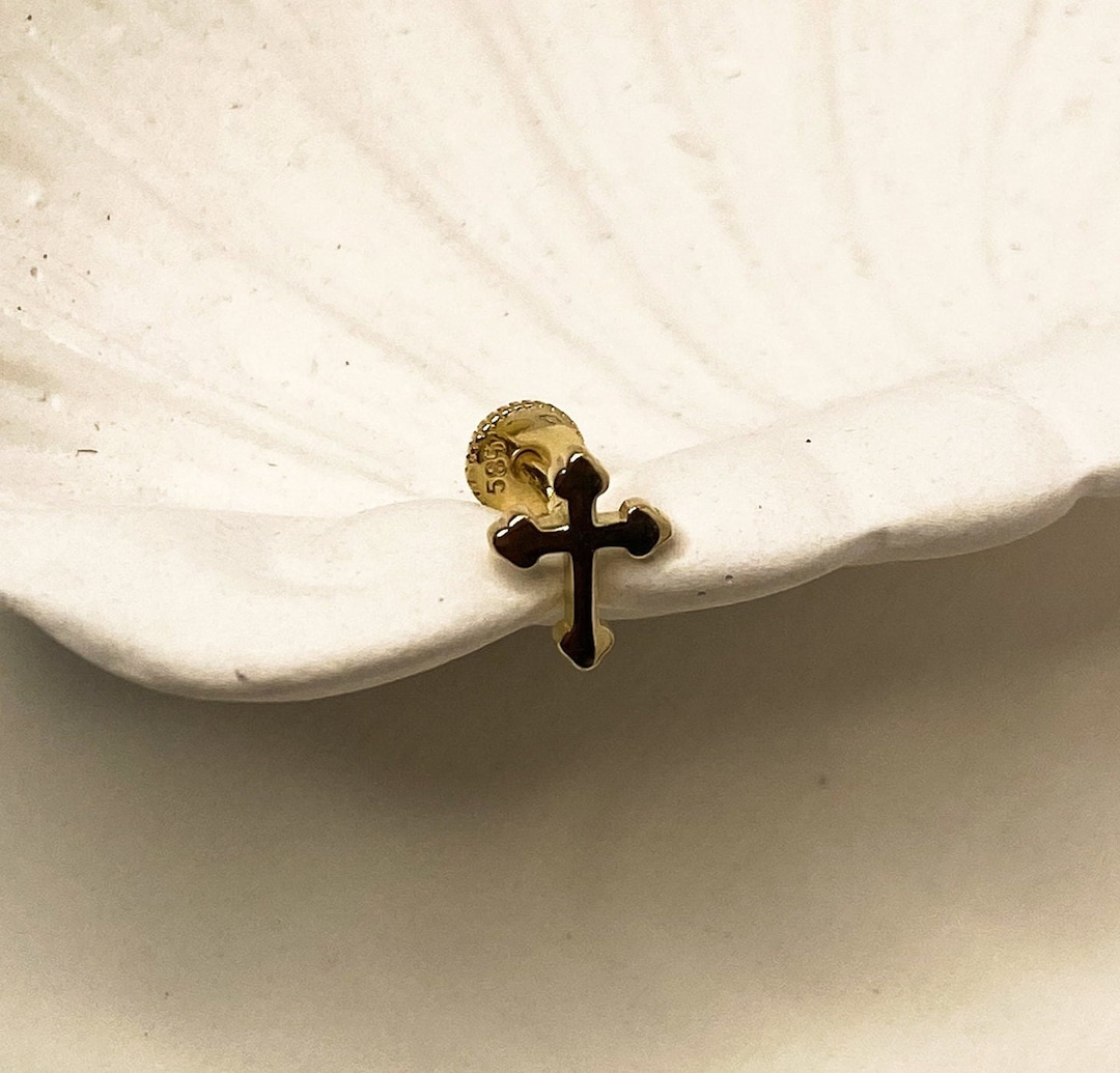 Cross Helix Piercing, 14K Solid Gold Helix, Conch Earrings, Daith Ring ...