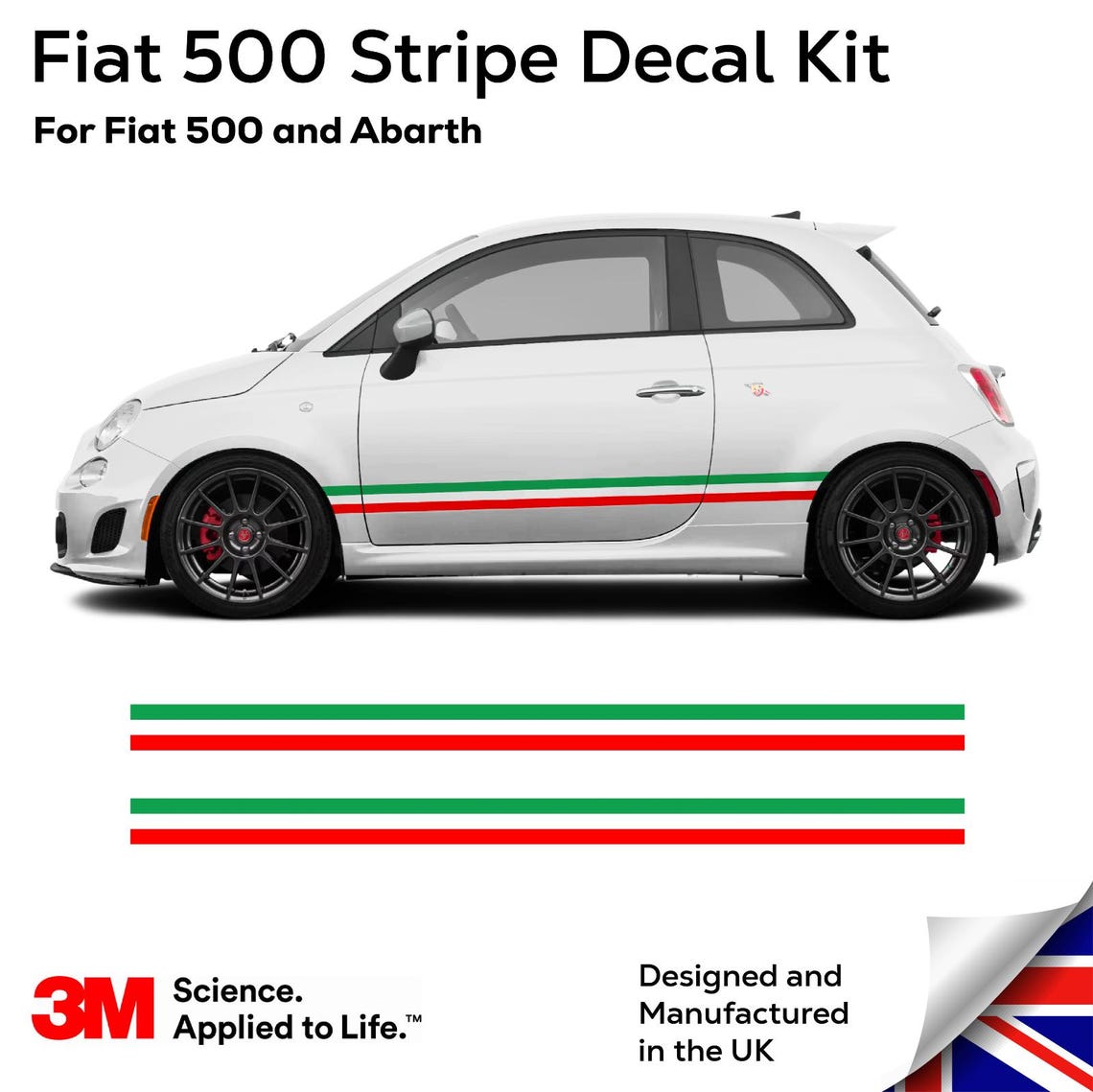 Italian Racing Side Stripes Vinyl Decals for Fiat 500 595 695 Abarth ...