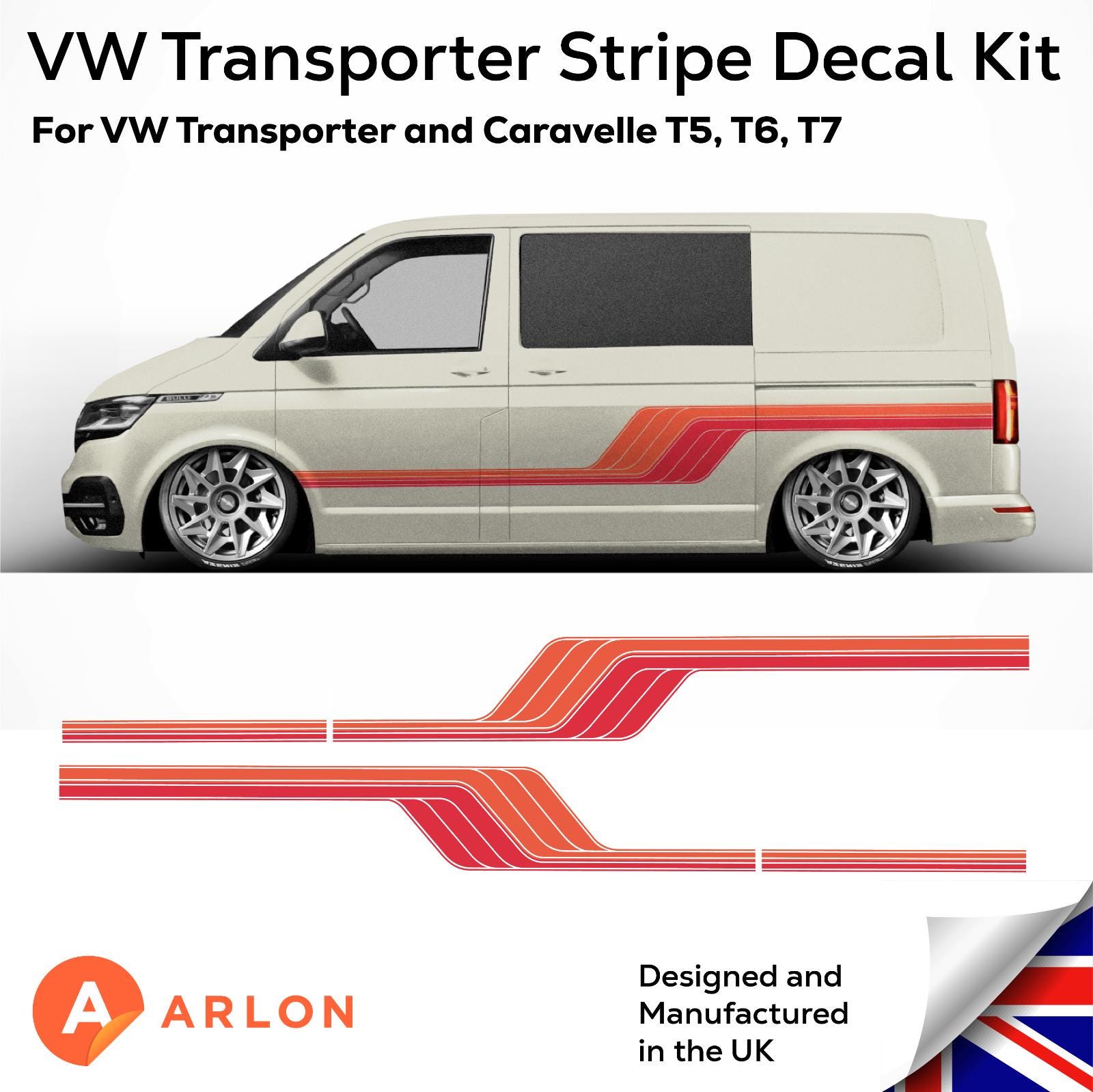 Retro Sunset Vinyl Stripes Graphics for Volkswagen Transporter T5 T6 T7 ...