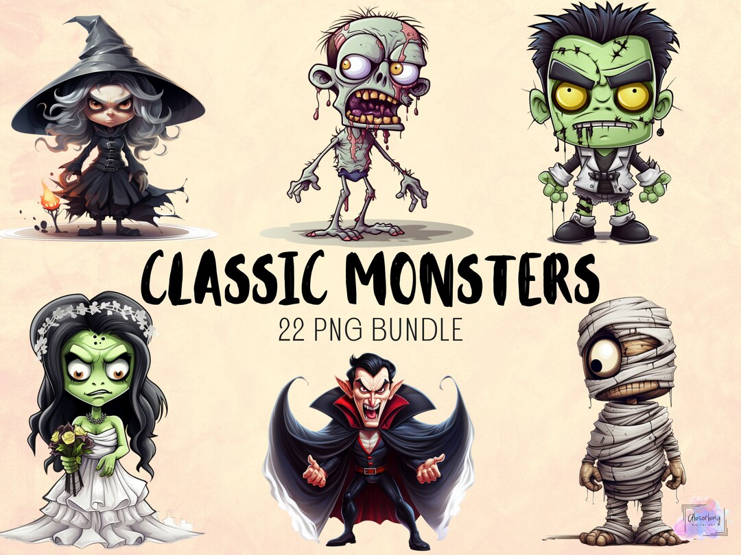 Cartoon Classic Monsters: Halloween Clipart Collection - 25 Halloween ...