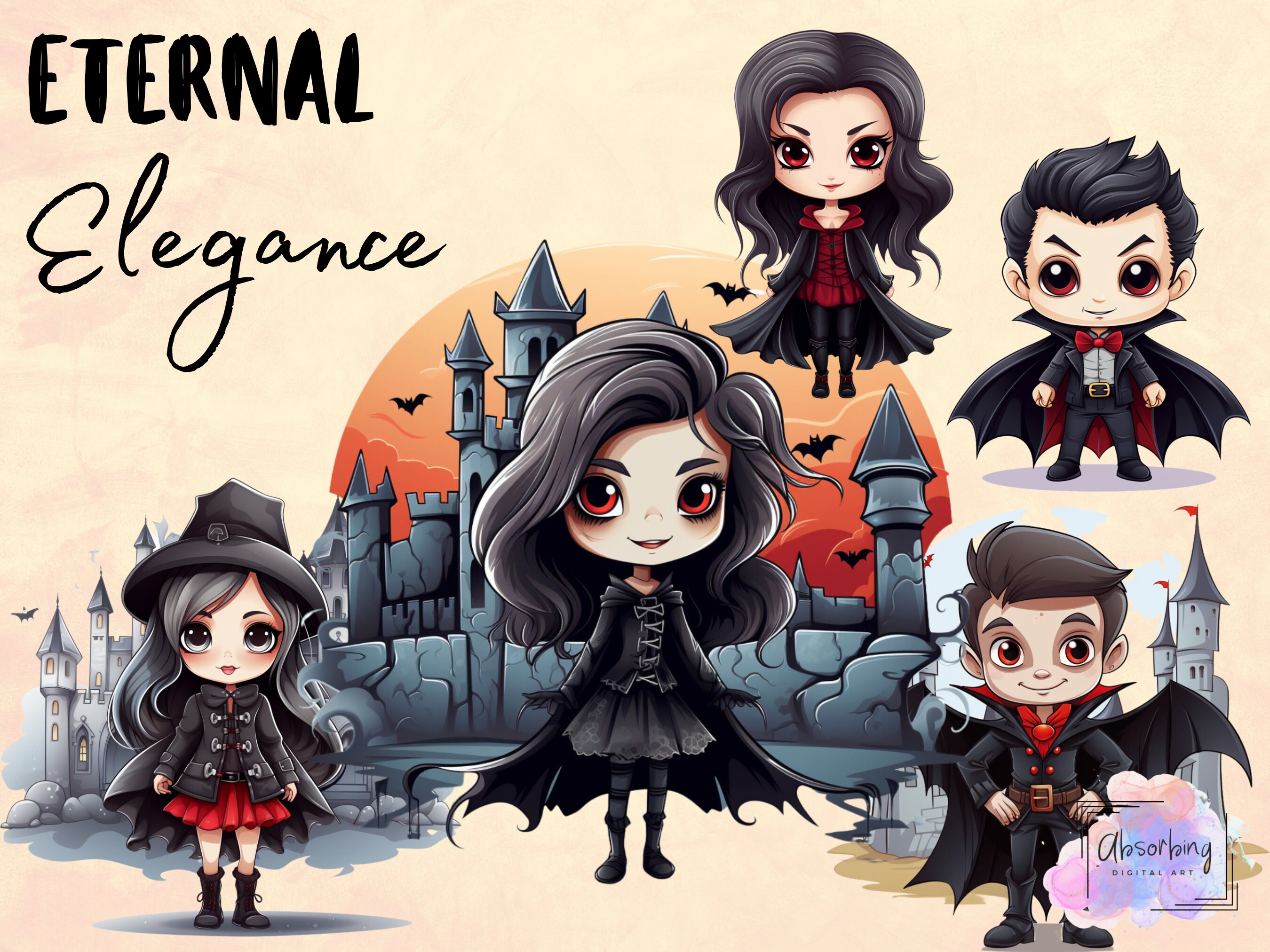Cartoon Vampire Legends Halloween Clipart Bundle Gothic Vampires ...