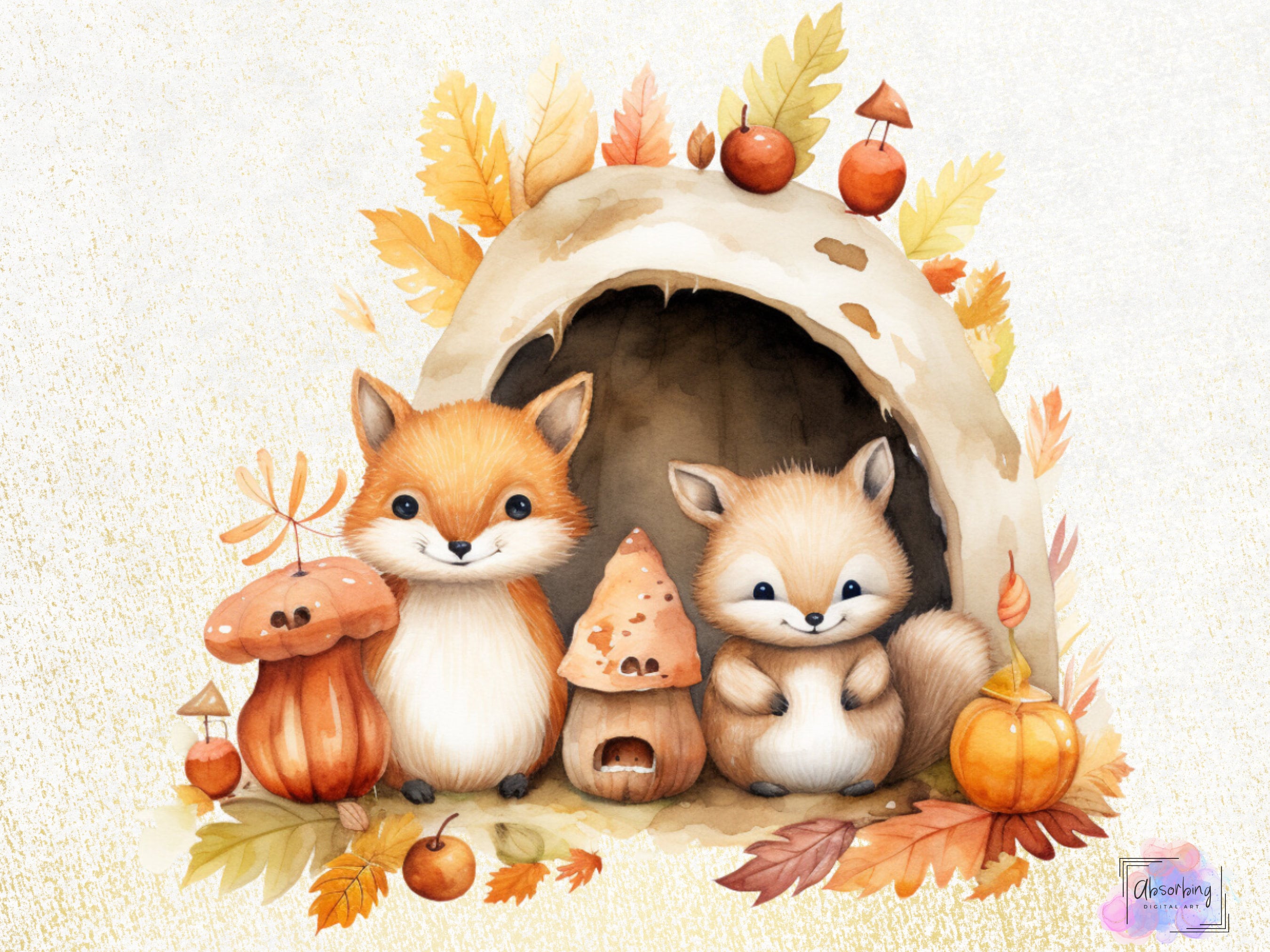 Woodland Charm: Fall Animals Clipart Bundle Watercolor Fall Clipart ...
