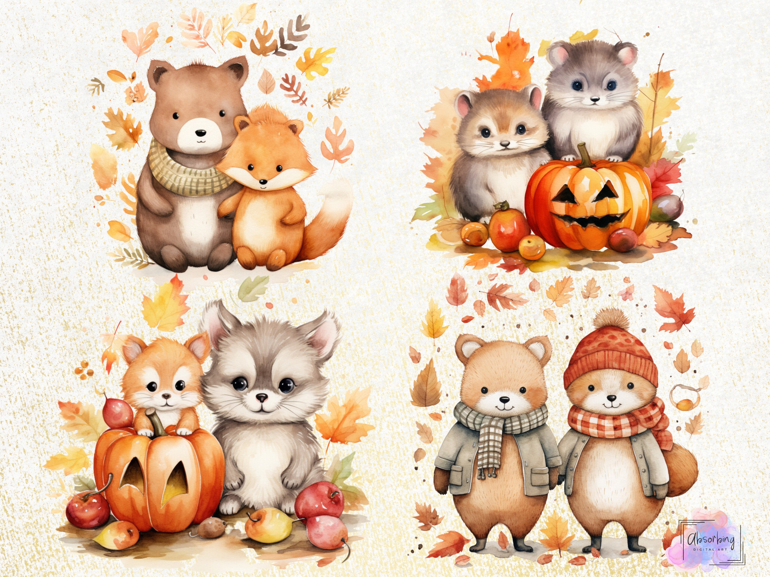 Woodland Charm: Fall Animals Clipart Bundle Watercolor Fall Clipart ...