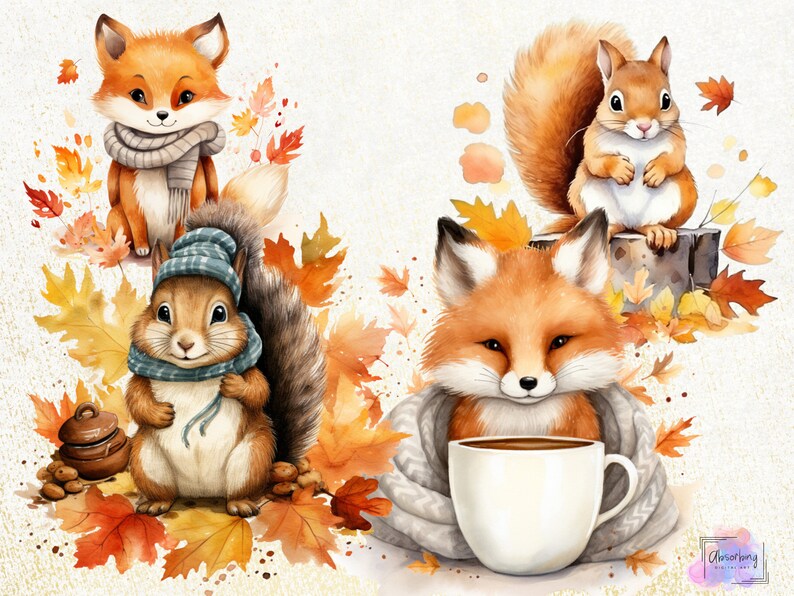 Woodland Charm: Fall Animals Clipart Bundle Watercolor Fall Clipart ...