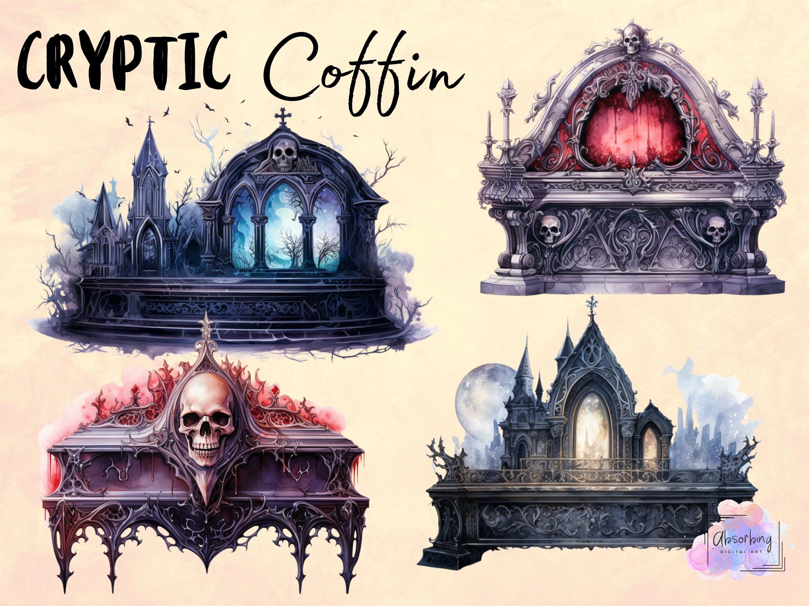 Watercolor Vampire Legends Halloween Clipart Bundle Gothic Vampires ...