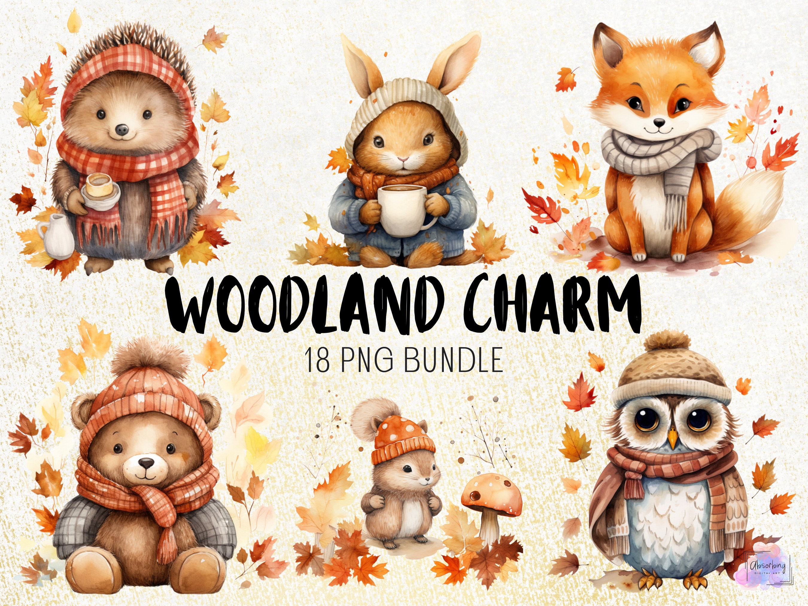 Woodland Charm: Fall Animals Clipart Bundle Watercolor Fall Clipart ...