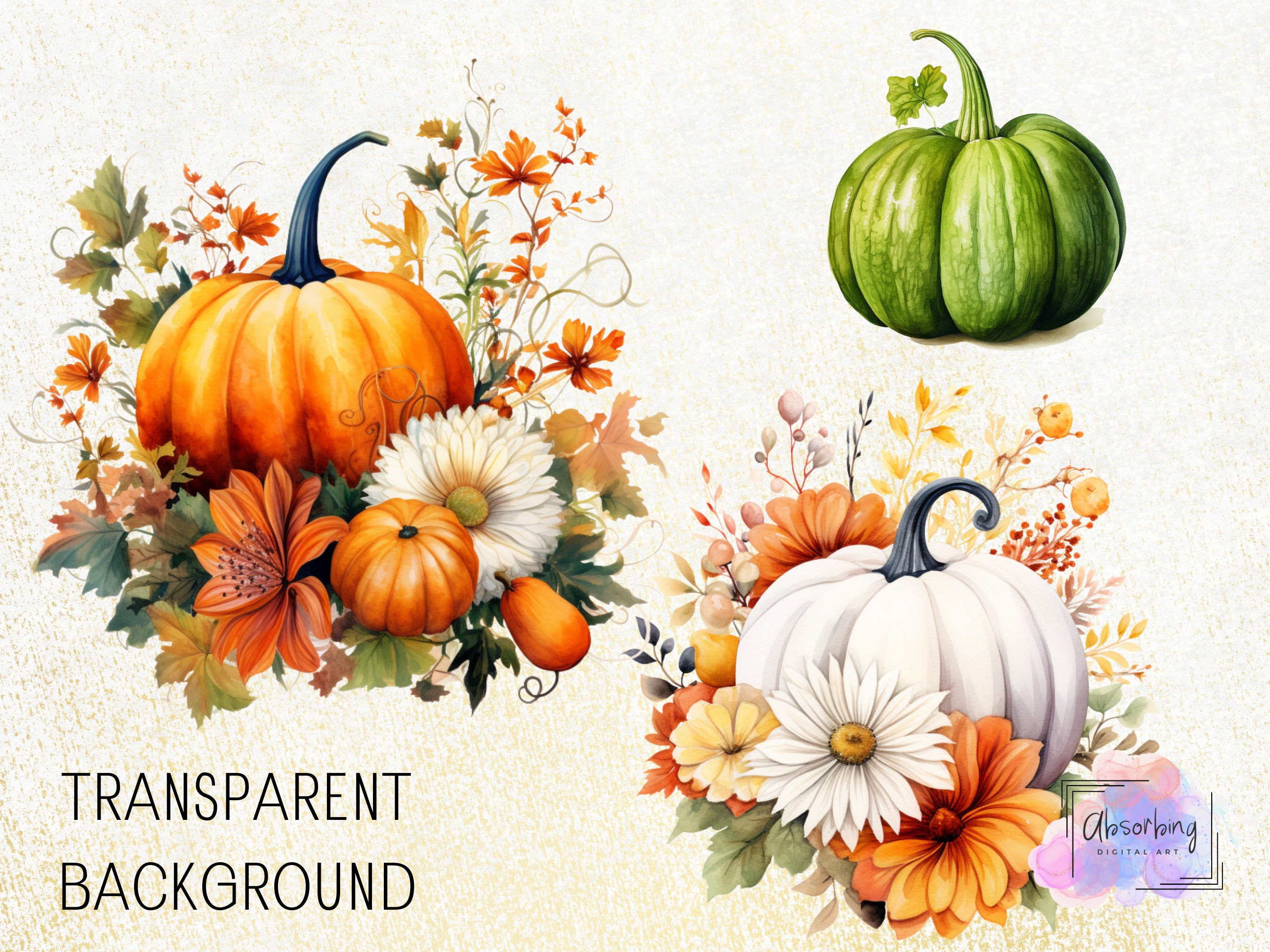 Fall Pumpkin Harvest Clipart Bundle: Autumn Gourds With Floral Accents ...