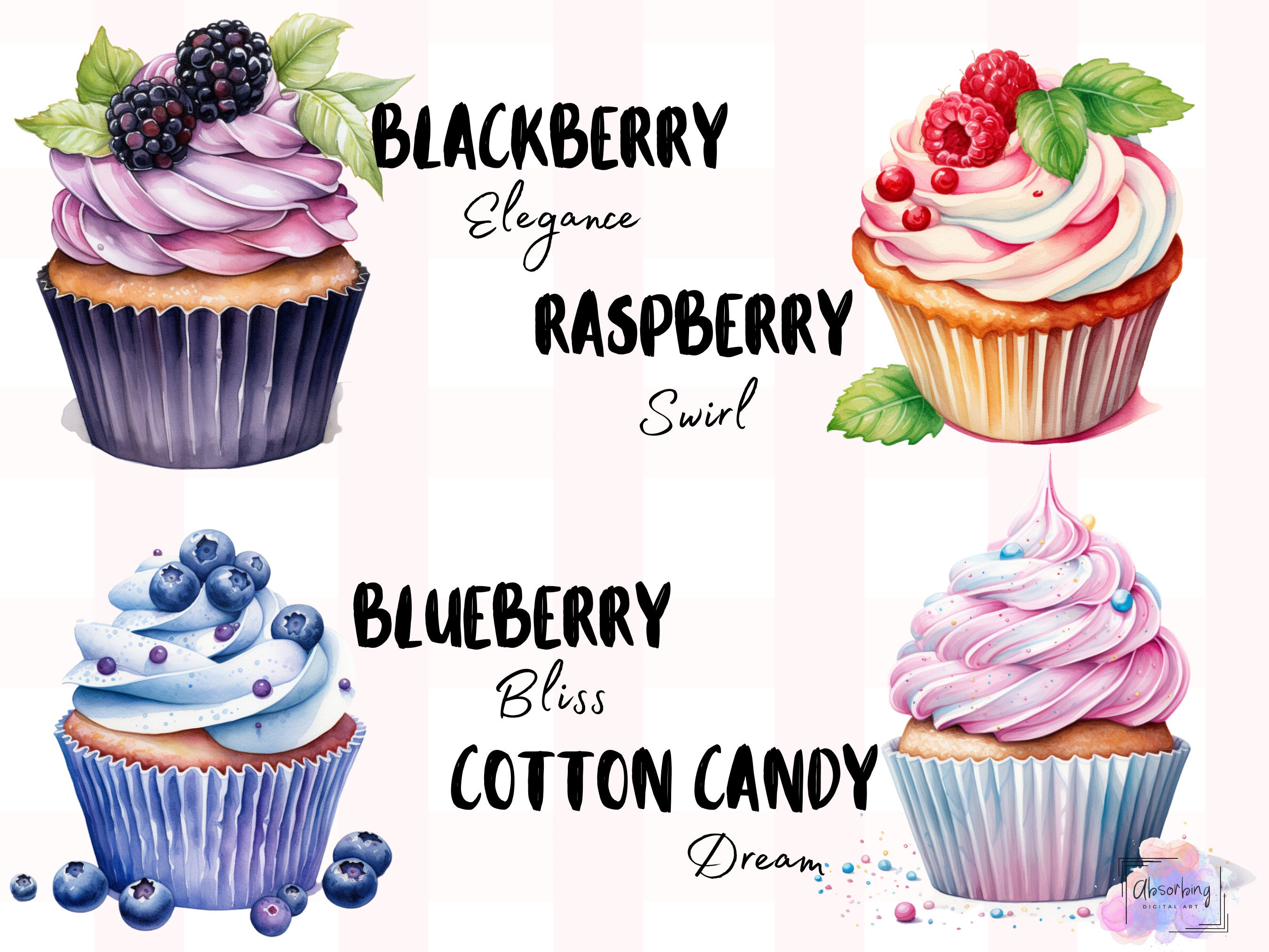 Delightful Watercolor Cupcake Clipart Bundle 20 Pngs With Transparent ...