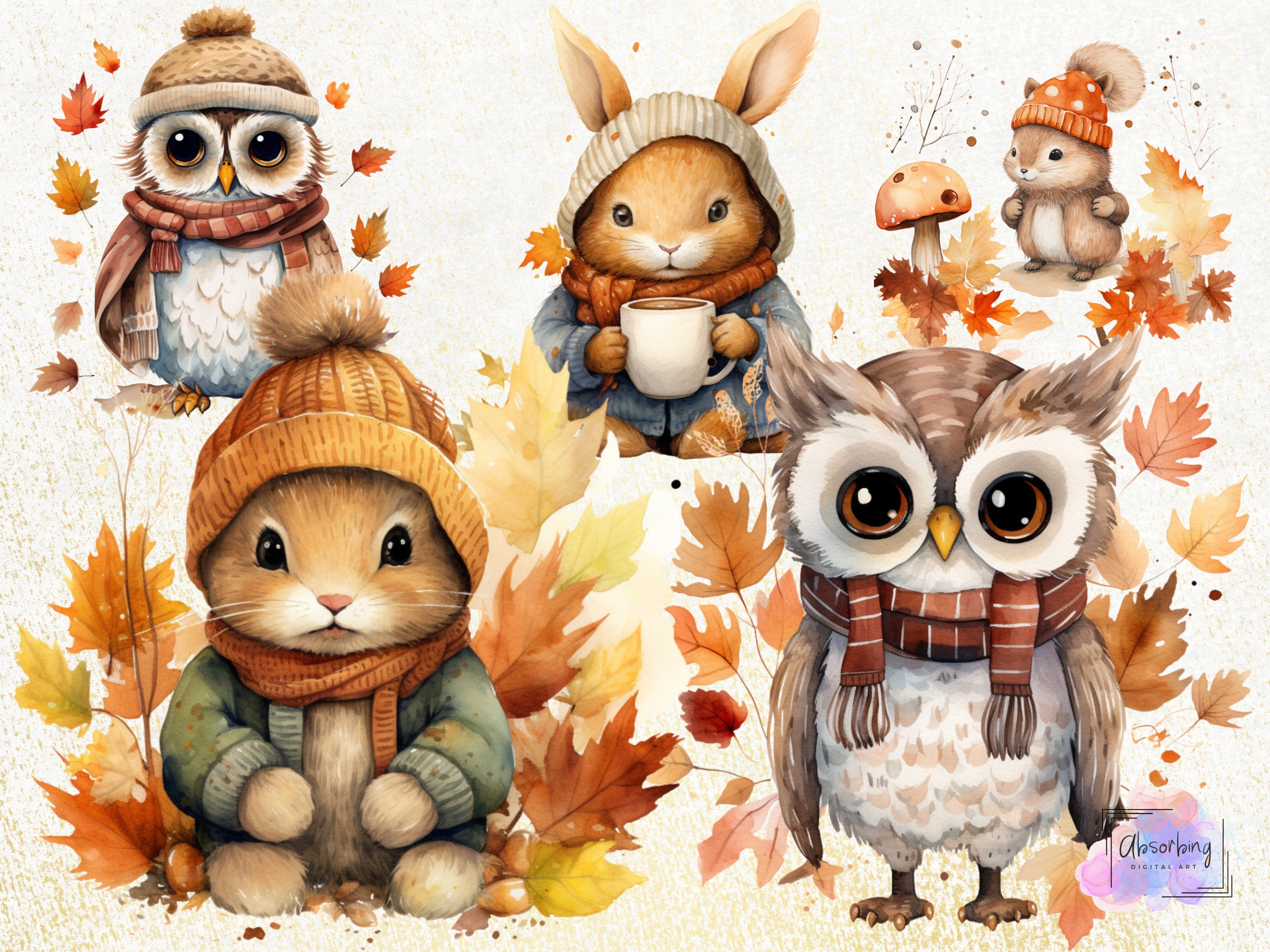 Woodland Charm: Fall Animals Clipart Bundle Watercolor Fall Clipart ...
