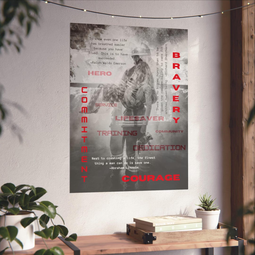 Motivational Firefighter Poster, Wall Art Home Decor Office Gift ...