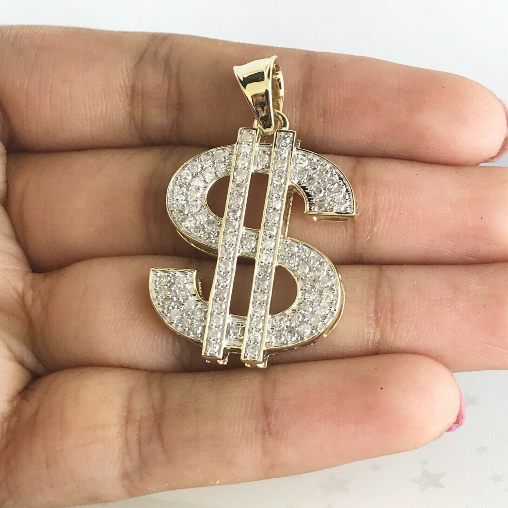 Iced Out Dollar Sign Money Pendant, Round Moissanite Hip Hop Rapper ...