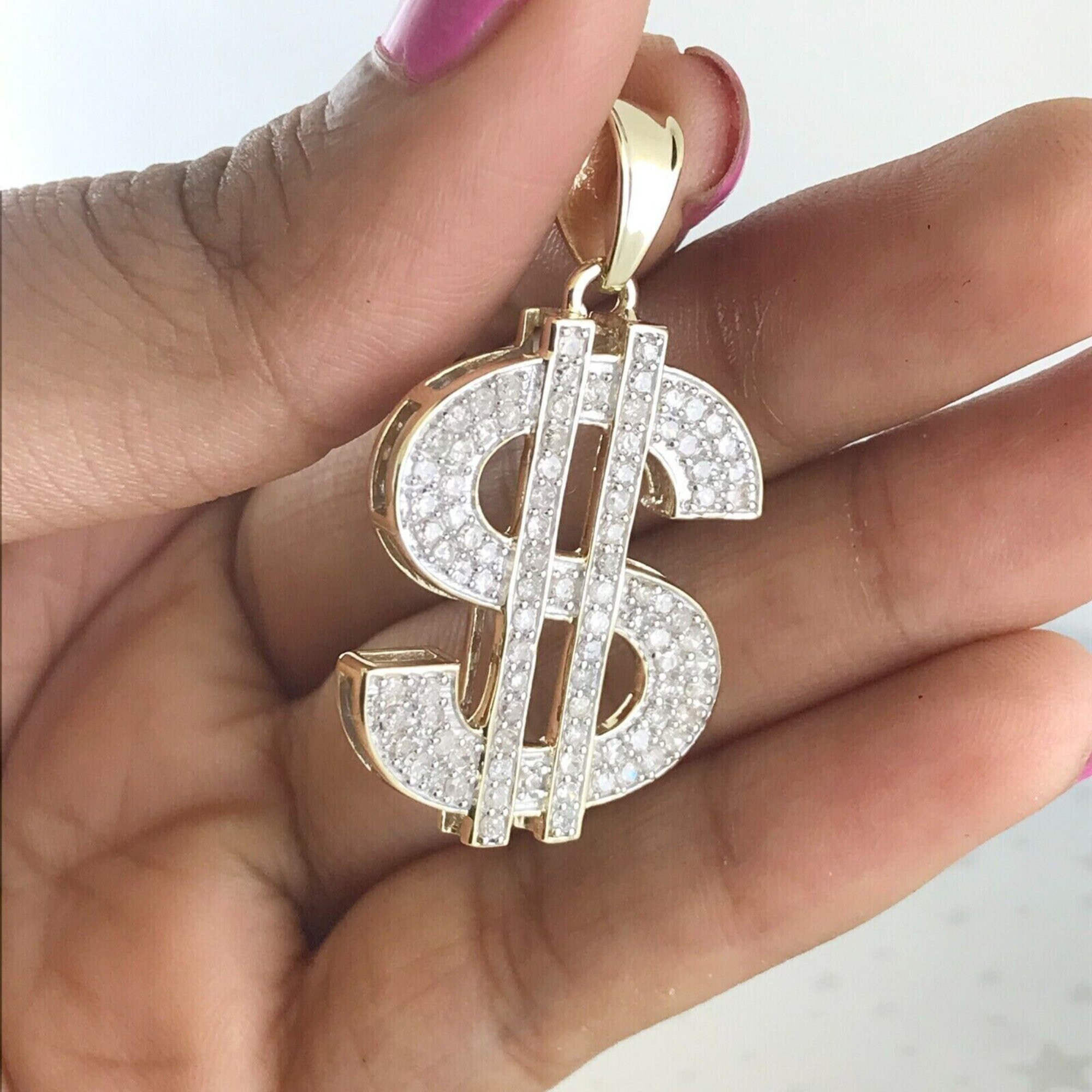 Iced Out Dollar Sign Money Pendant, Round Moissanite Hip Hop Rapper ...