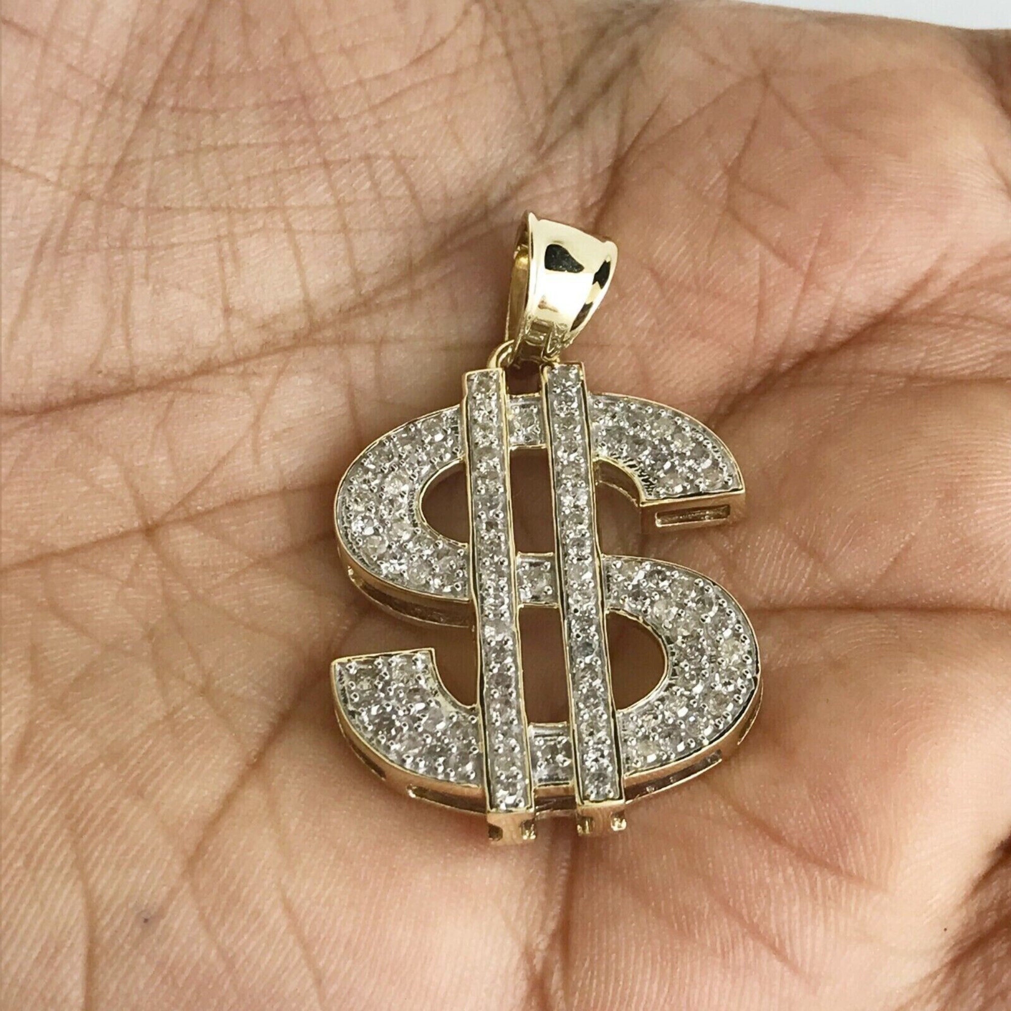 Iced Out Dollar Sign Money Pendant, Round Moissanite Hip Hop Rapper ...