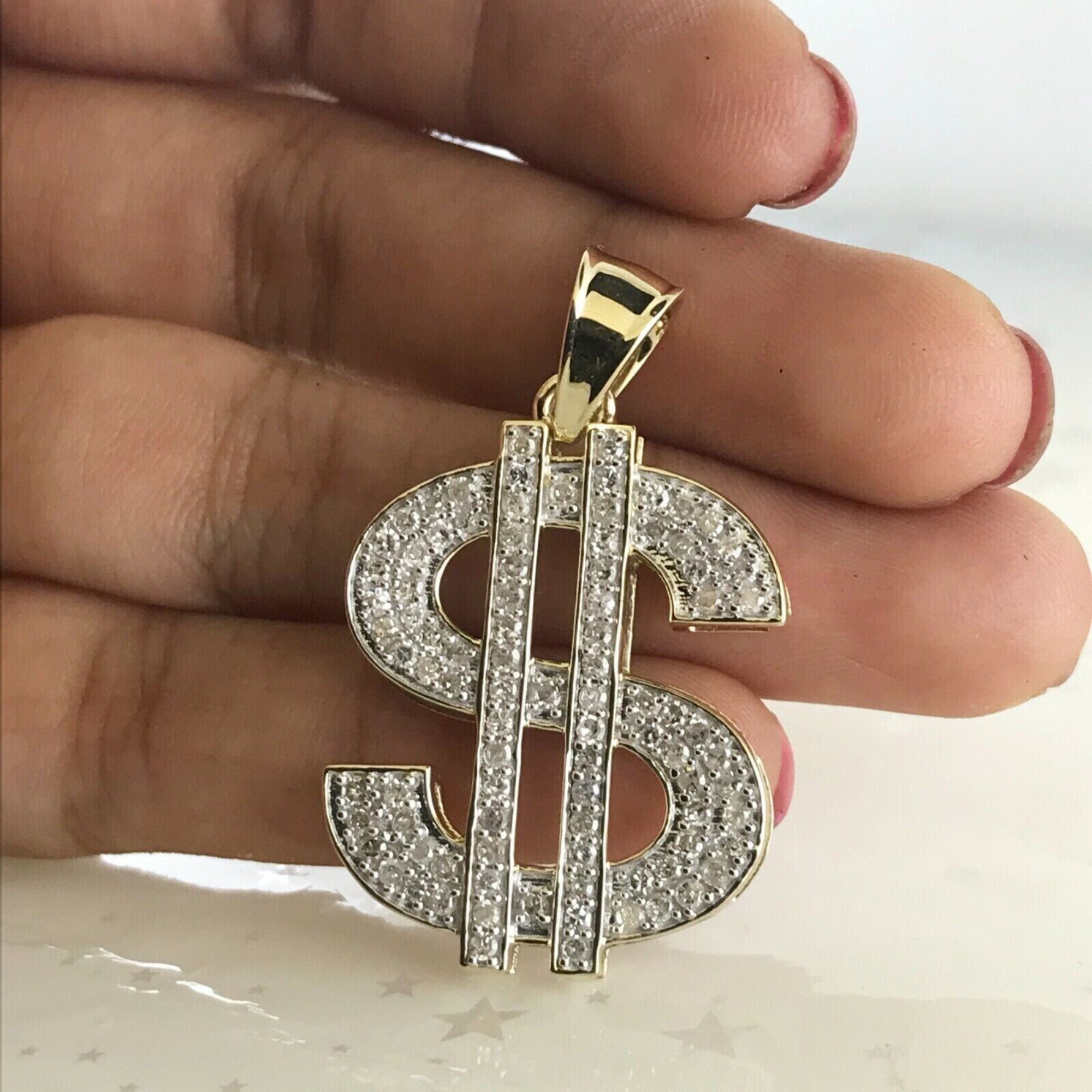 Iced Out Dollar Sign Money Pendant, Round Moissanite Hip Hop Rapper ...