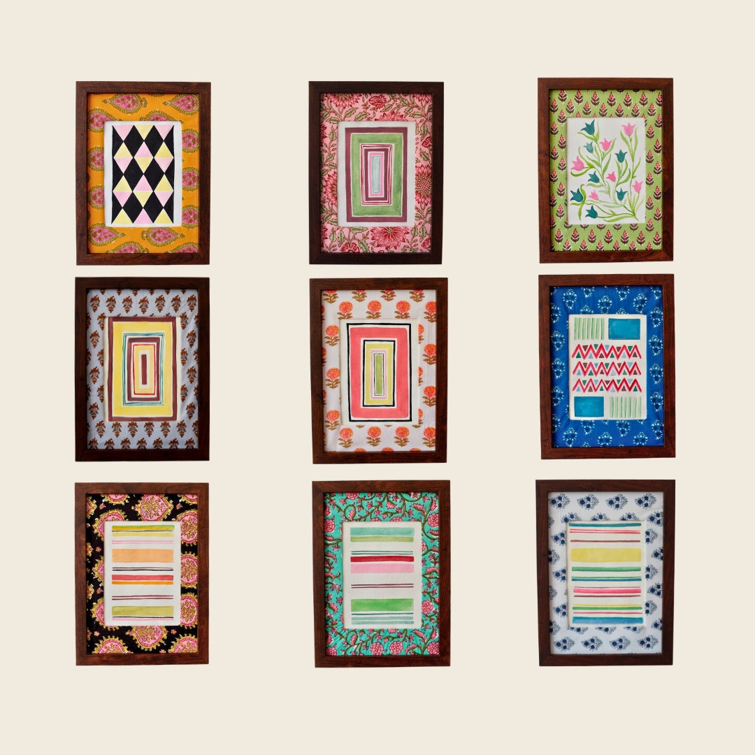 Set of Nine Colorful Boho A4 Wall Art: Abstract Design Paintings ...