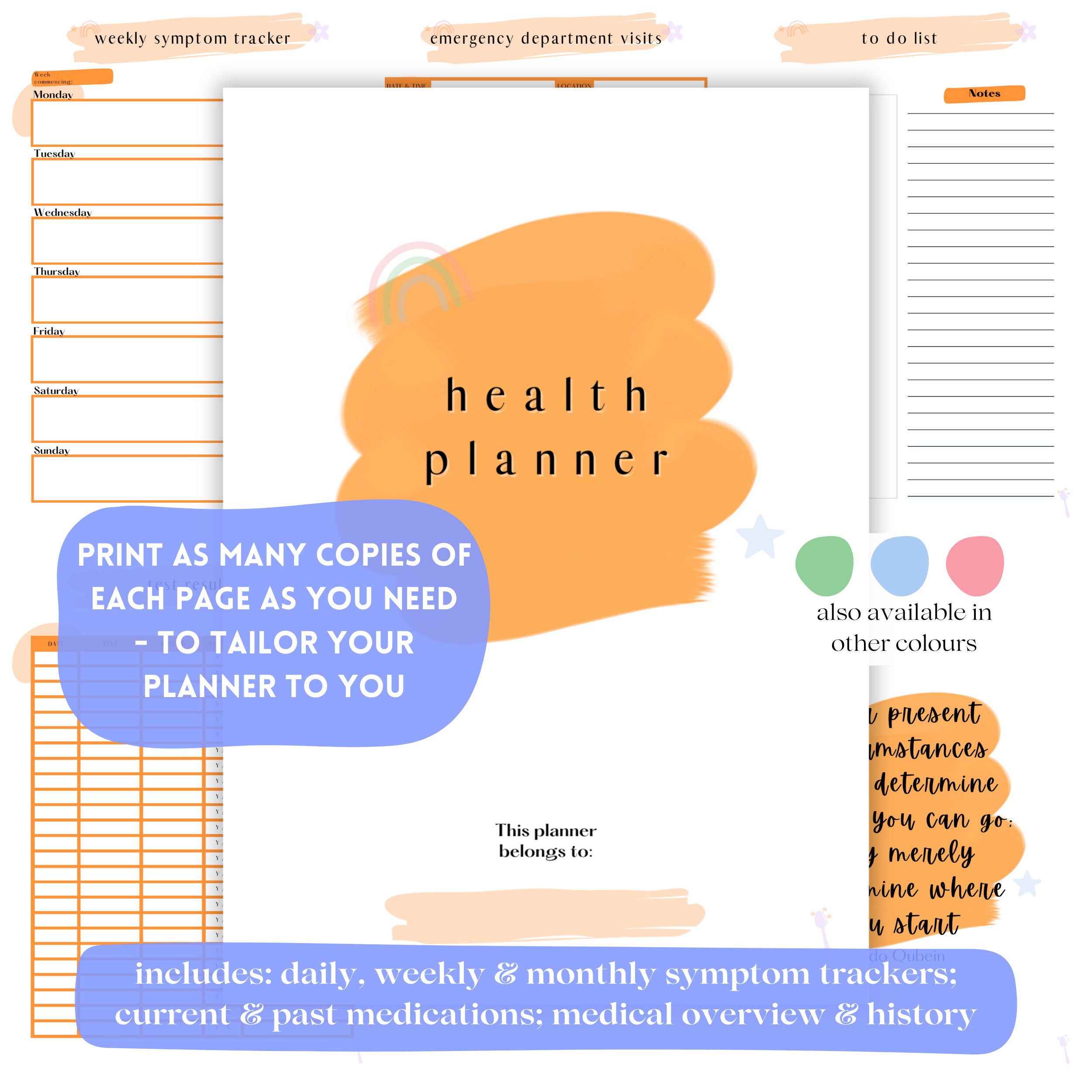 Health Organiser Printable Inserts Planner Download Chronic Illness ...