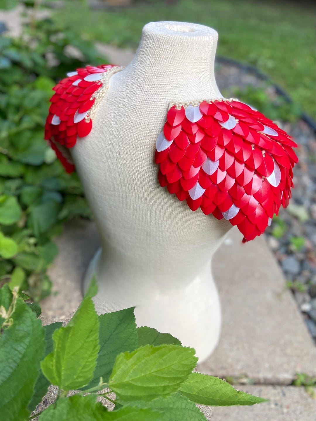 Dragon Scale Pauldron Epaulette Shoulder Armor - Red & White Fly Agaric ...
