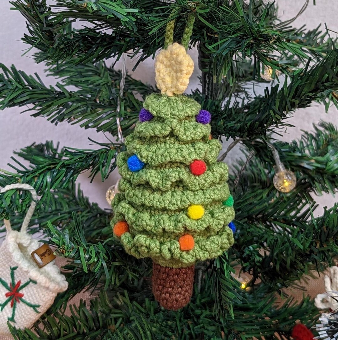 Mini Handmade Crochet Christmas Tree Ornament With Star and Colorful ...