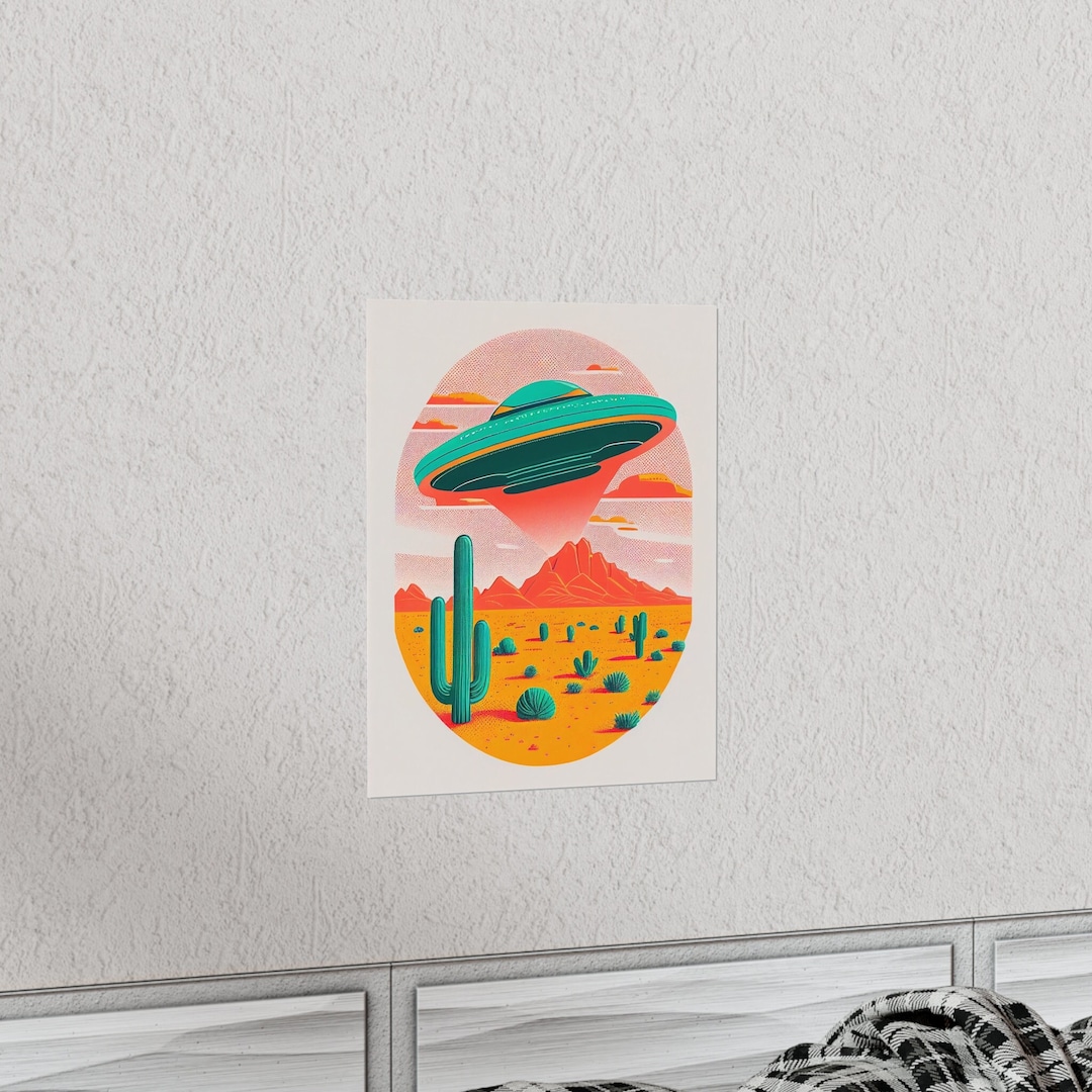 UFO Desert Wall Art for Living Room UFO Desert Print Risograph - Etsy