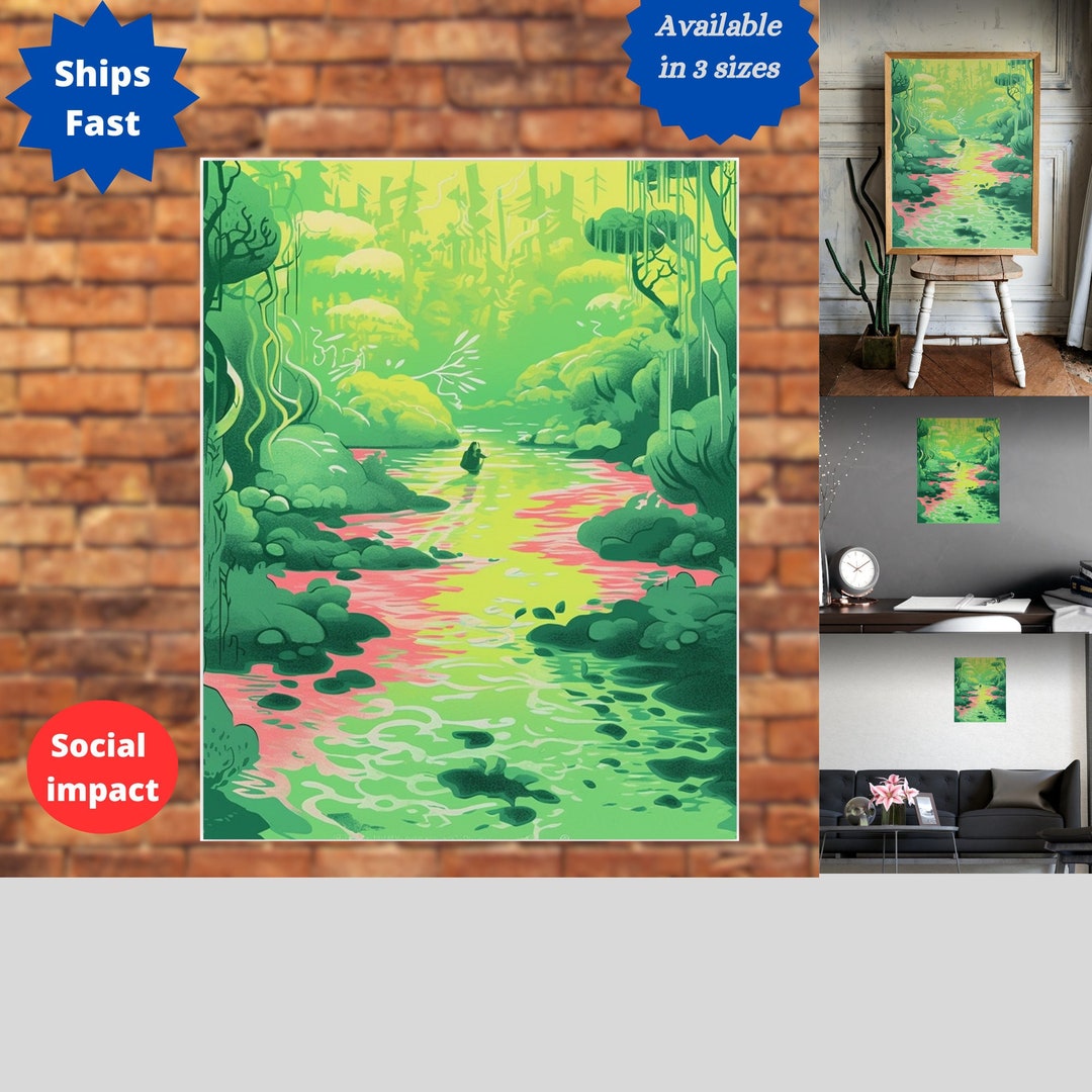 Swamp Teen Poster Wall Art Risograph Swamp Abstract Swamp Wall Decor ...