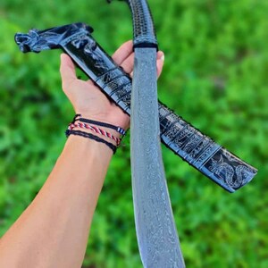 Custom Handmade Machete Head Dragon Carving Damascus Steel - Etsy