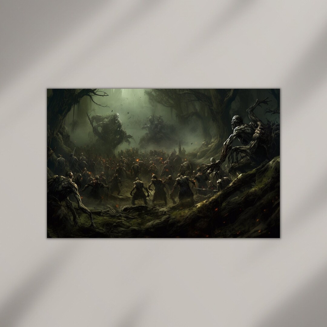 Zombie Forest Horde Halloween Canvas Print, Spooky Zombies Fantasy ...