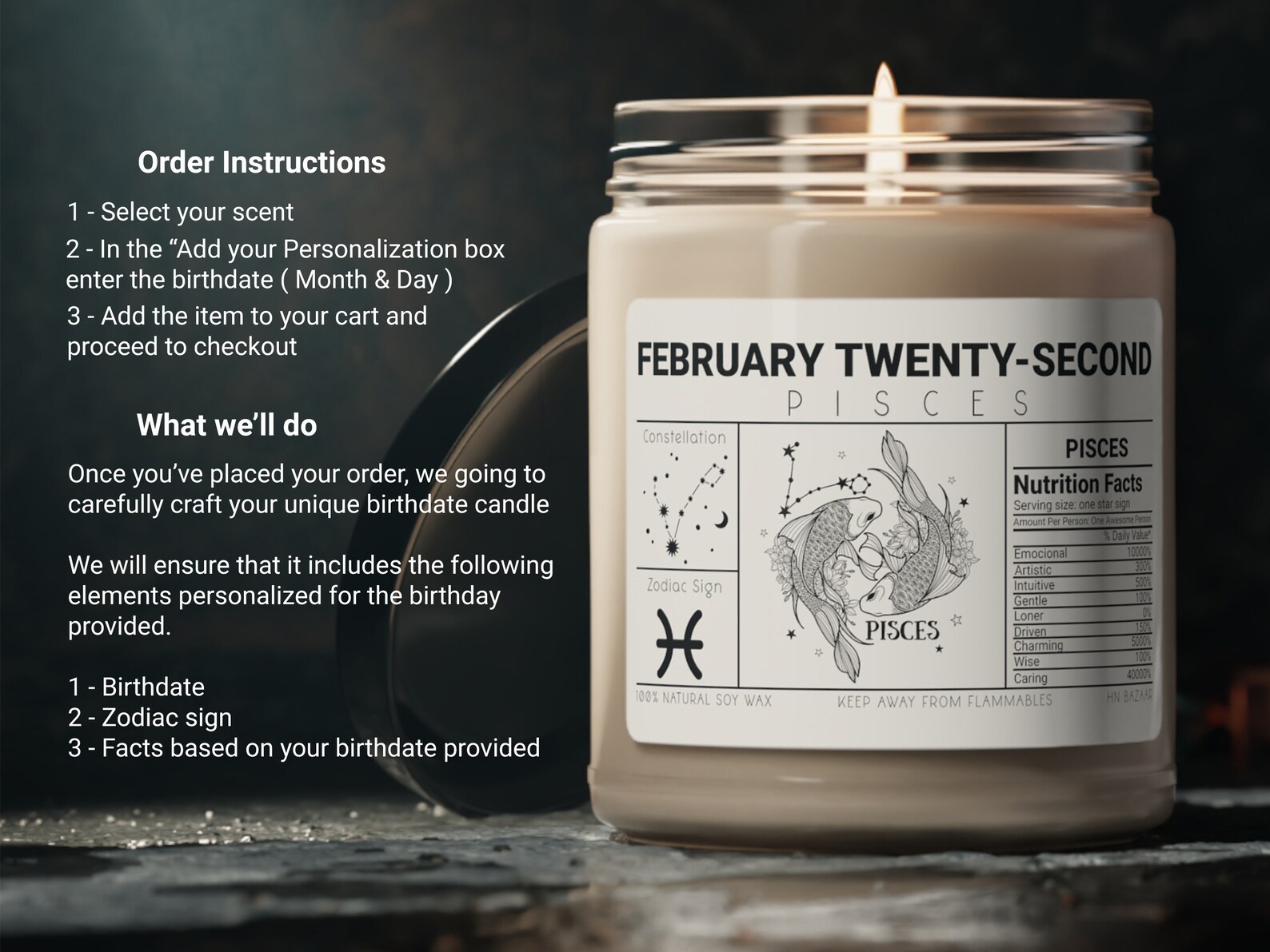 Personalized Birthdate Candle With Birth Flower and Zodiac Sign ...
