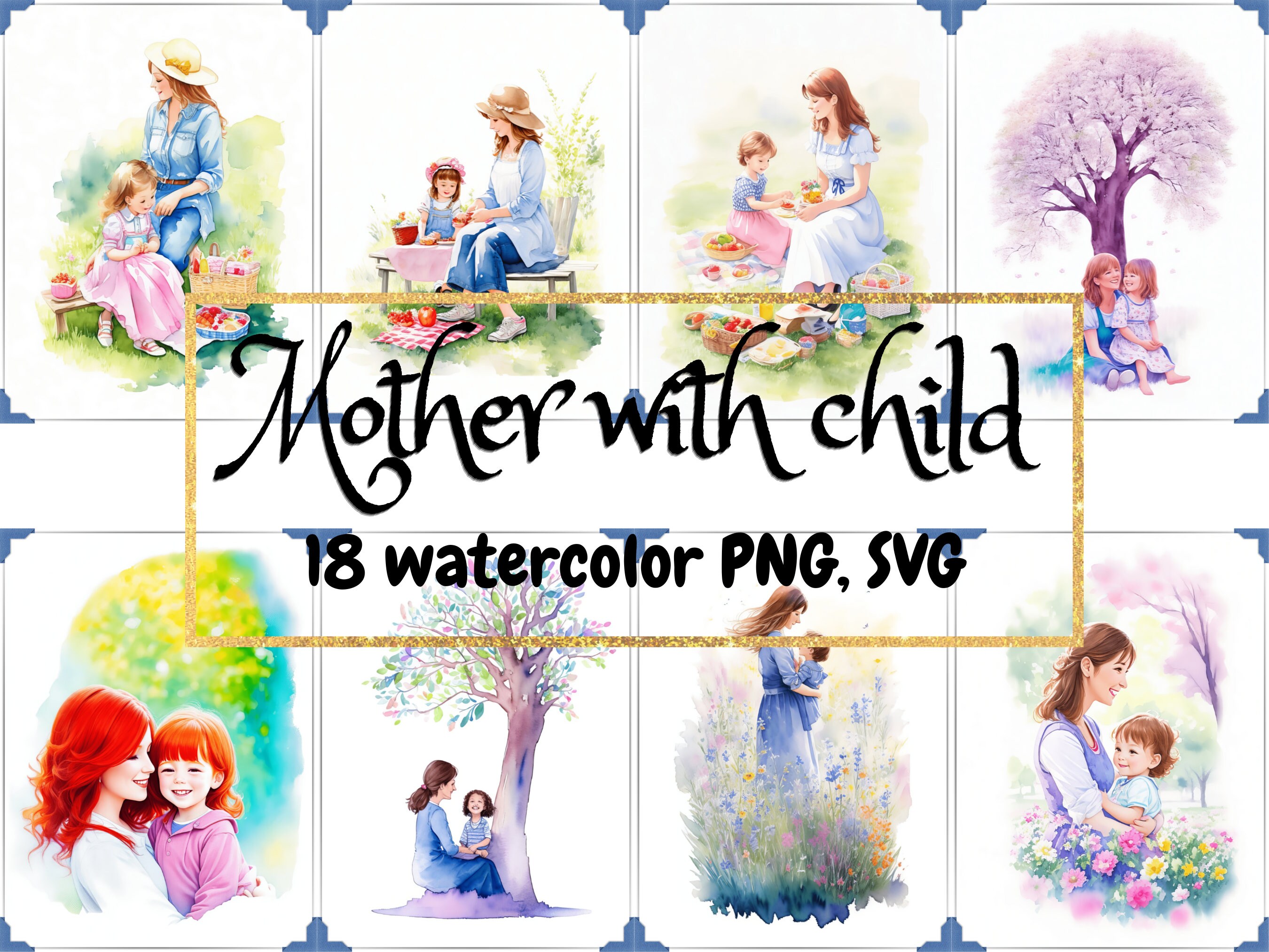 Watercolor Clipart for Mother's Day, Portrait of Child With Mom ...
