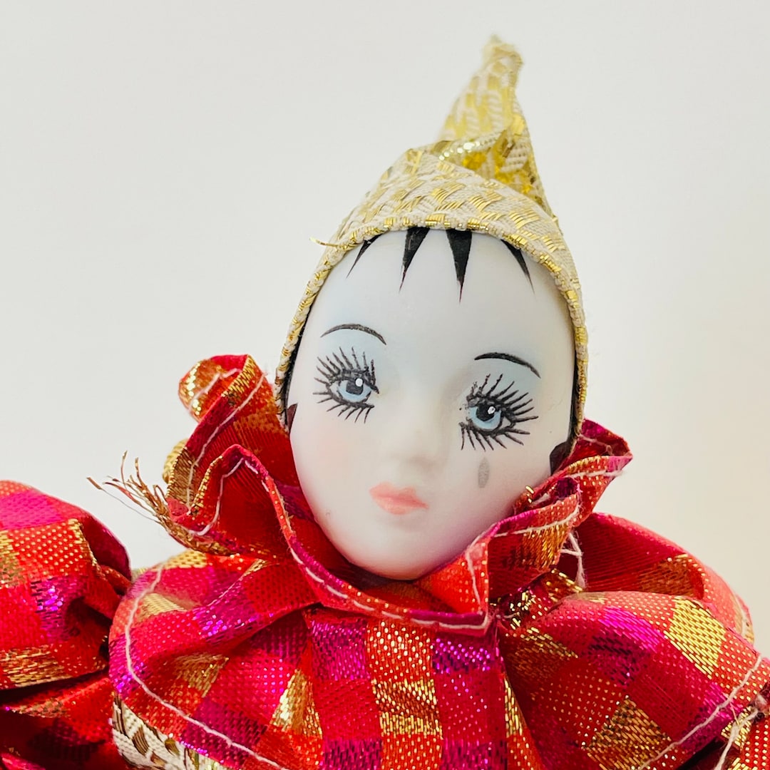 Vintage Porcelain Harlequin Jester Hand Painted Sad Doll With a Tear ...
